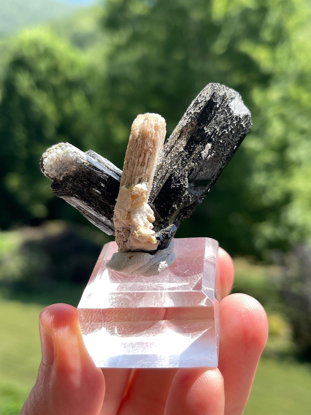 Schorl (black Tourmaline) With Feldspar and Fluorescent Hyalite Opal ...