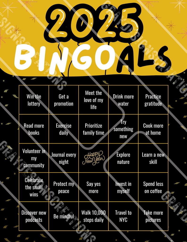 2025 Bingoals New Year Resolution Bingo Card - Etsy Australia