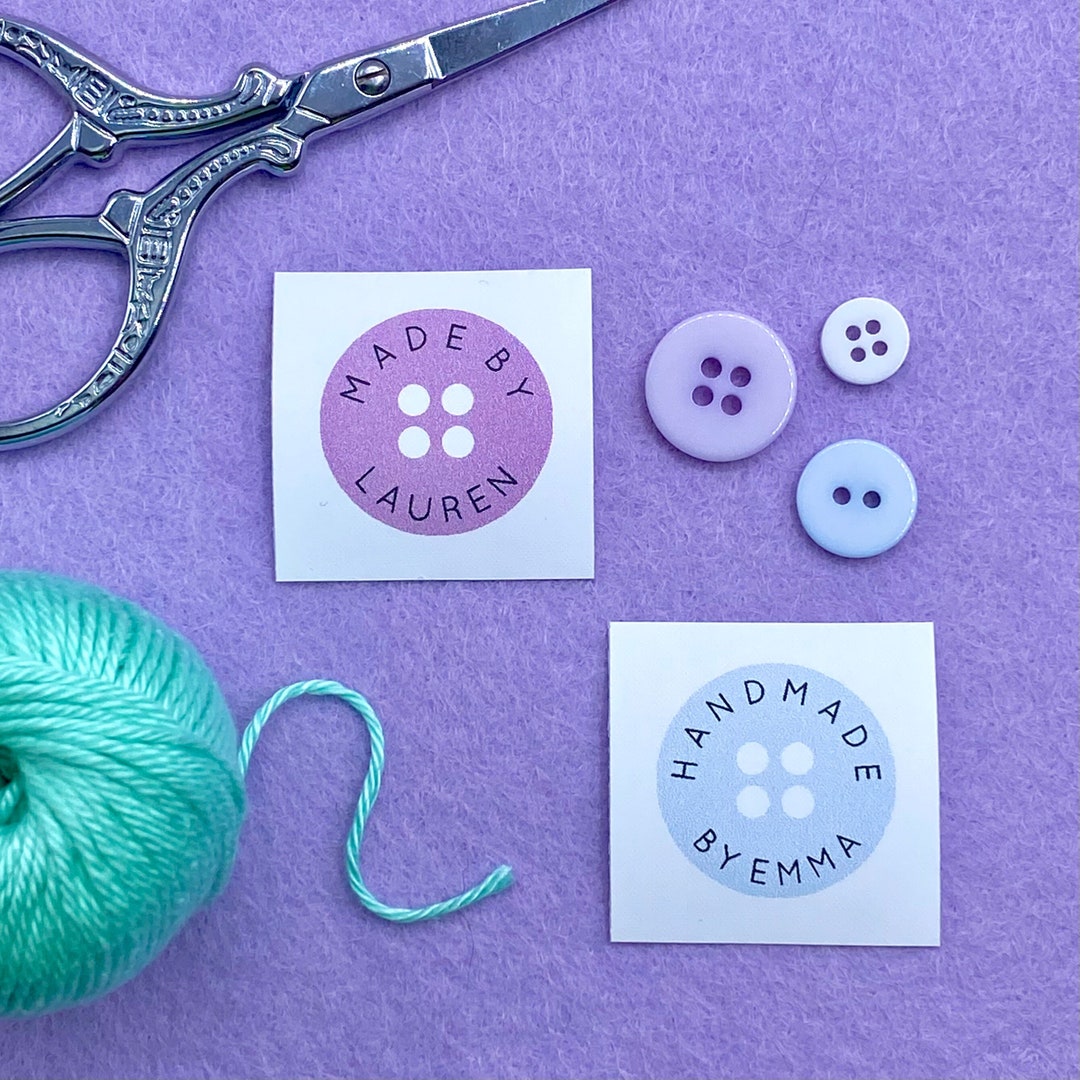 Flat Lay Colourful Button Fabric Labels Tags Handmade Items Customise ...