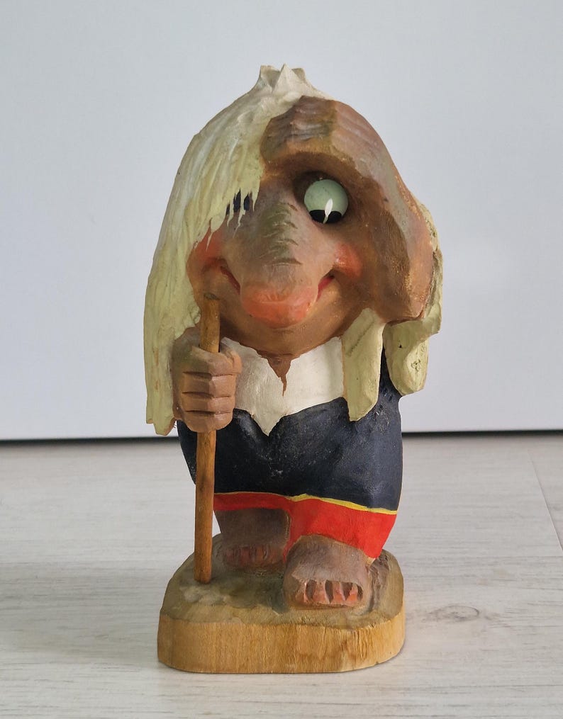 Henning Vintage Norwegian Hand Carved Wooden Troll 6 Inches - Etsy