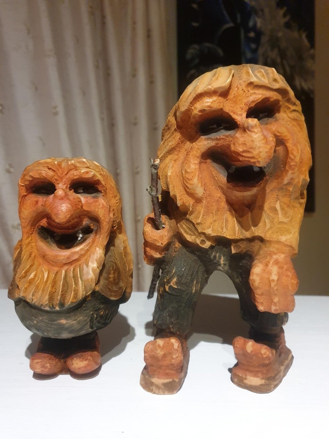 Vintage Hand Carved Norwegian Trolls Wooden Folk Art Figurines - Etsy