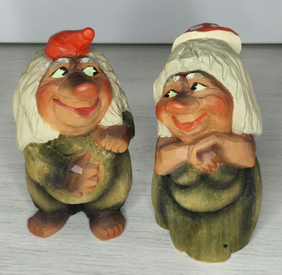 Vintage Hand Carved Norwegian Trolls by Henning - Authentic Wooden Folk ...