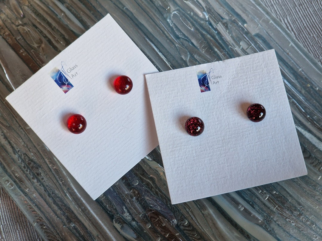 Ruby Red Sparkle Obsession, Art Glass Stud Earrings - Etsy