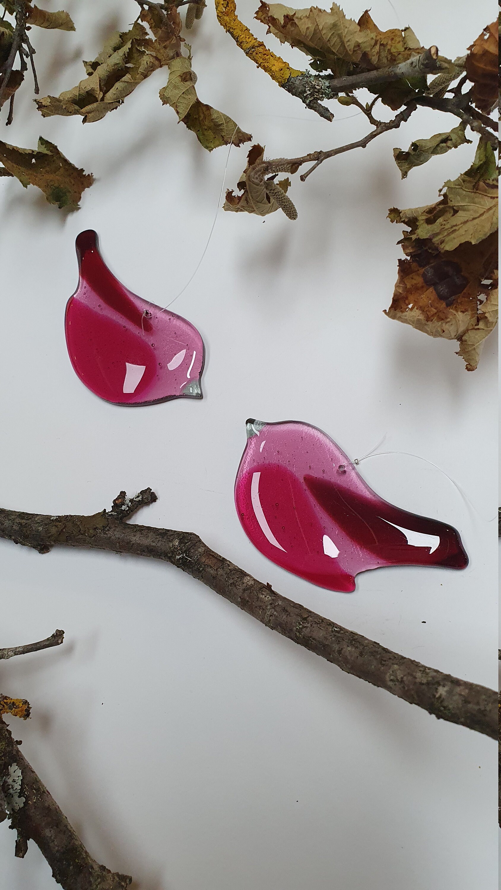 Colorful fused glass birds set of 3 | Etsy