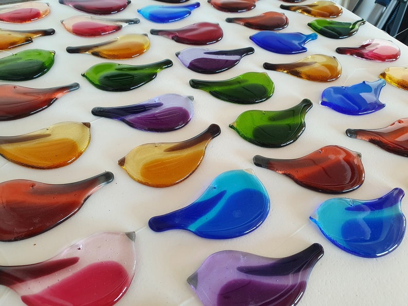 Colorful Fused Glass Birds Set of 3 - Etsy