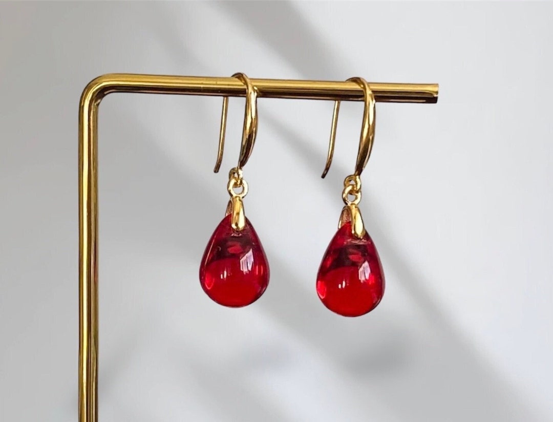 Ruby Red Teardrop Earrings | Czech Glass Earrings, Red Drop Earrings ...