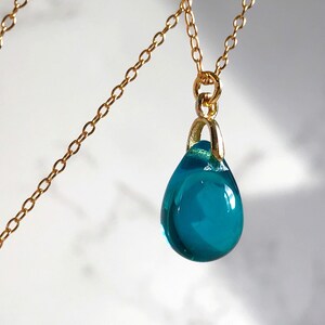London Blue Topaz Teardrop Necklace, Teal Czech Glass Necklace, Teal ...