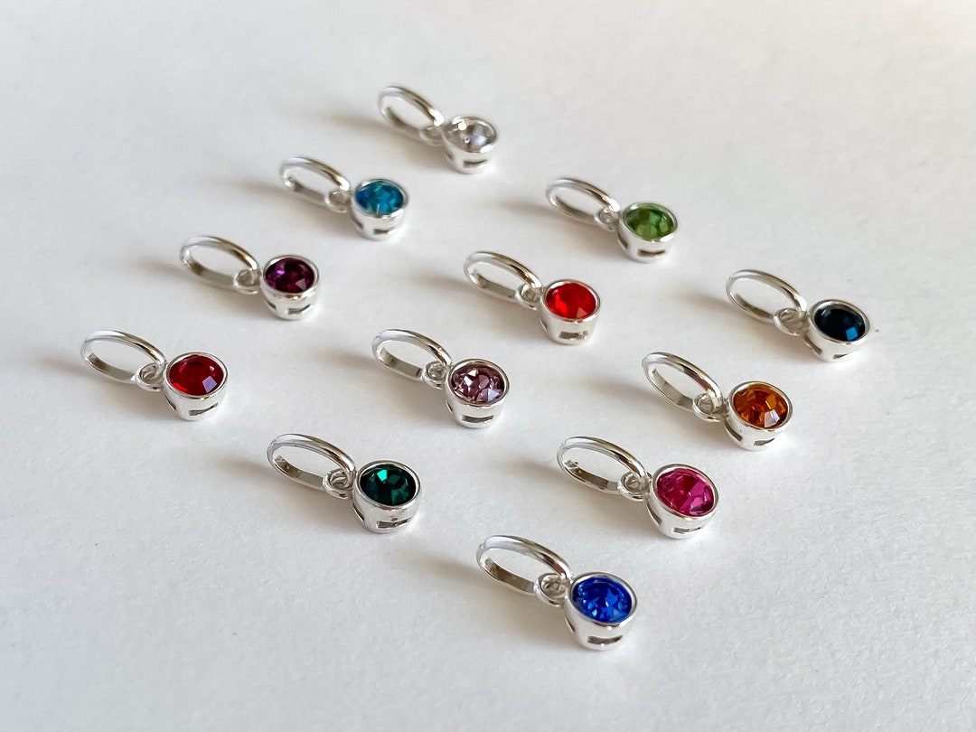 Add-on Birthstone Charm, Sterling Silver Swarovski Charm, Tiny ...