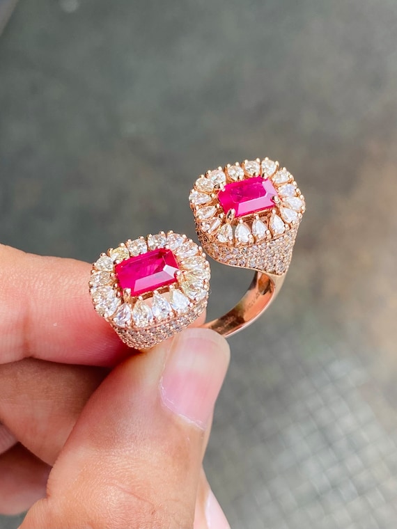 Burma 1.97CT Ruby ring, 14k Rose gold, Exclusive desi… - Gem