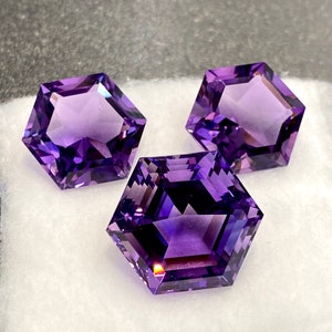 TRIO 89.46CTS Genuine Amethyst, Matching Set Hexagon Shape, Eye-clean ...