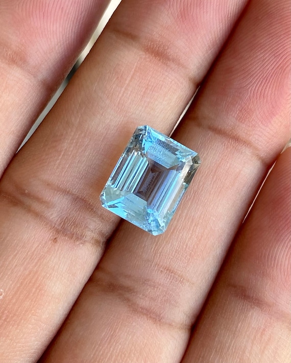 100% Natural Aquamarine Emerald Cut Shape / 6.60CTS No-heat - Etsy