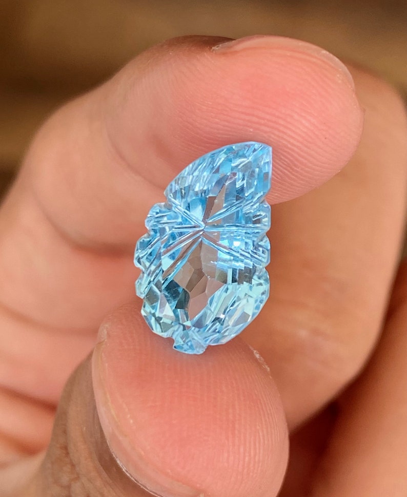 Natural Sky Blue Topaz Carving, 10.20cts, Fancy Shape Stone. - Etsy