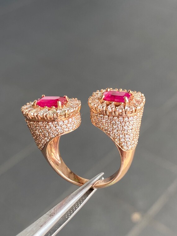 Burma 1.97CT Ruby ring, 14k Rose gold, Exclusive desi… - Gem