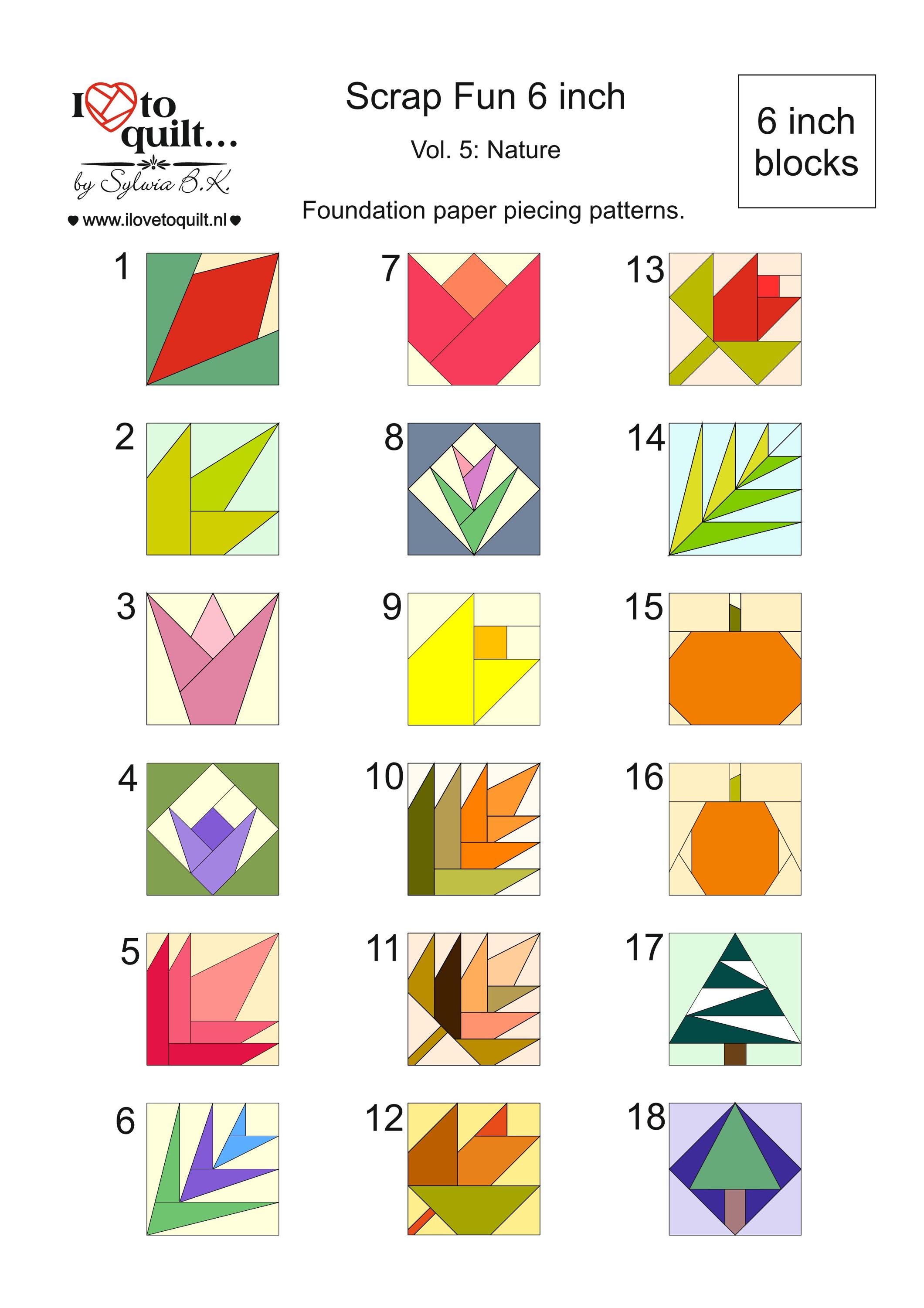 Nature Quilt Block Patterns: 6 Inch FPP (digital Download) - Etsy