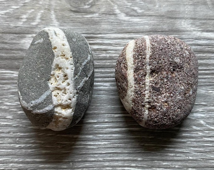 2 Wish Stones, One Line Stones, Beach Stones With Natural Stripe, Good ...