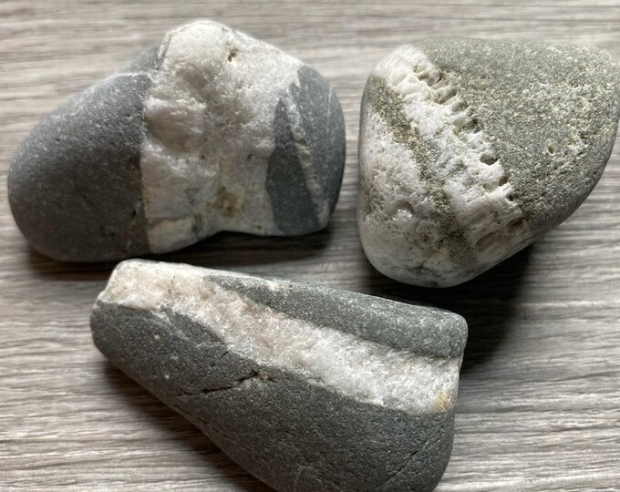 3 Wishing Stones, Wish Stone, White Line Stone, One Line Stone, Beach ...