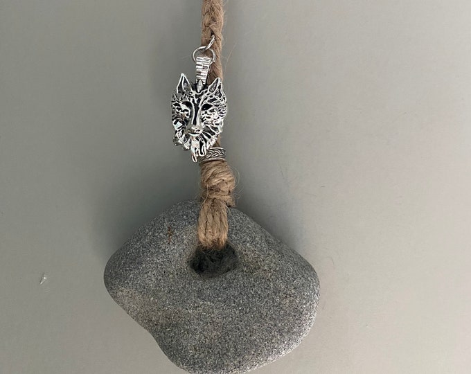 Wolf Wall Hanging, Hag Stone Wall Hanging, Holey Stone, Odin Stone ...