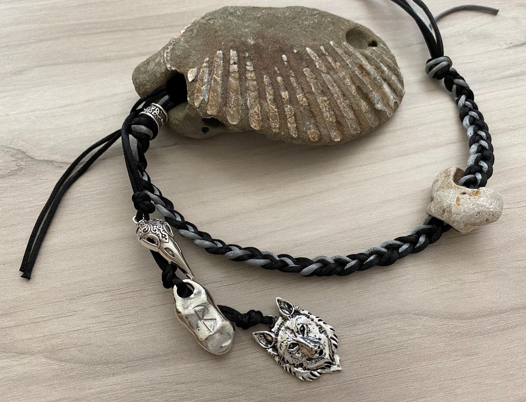 Raven Talisman, Wolf Amulet, Fossil Hag Stone, Berkana Rune, Holey ...