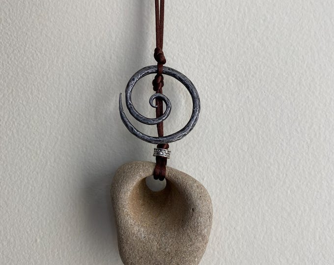 Hag Stone Spiral Wall Hanging, Holey Stone Wall Art, Protection Stone ...
