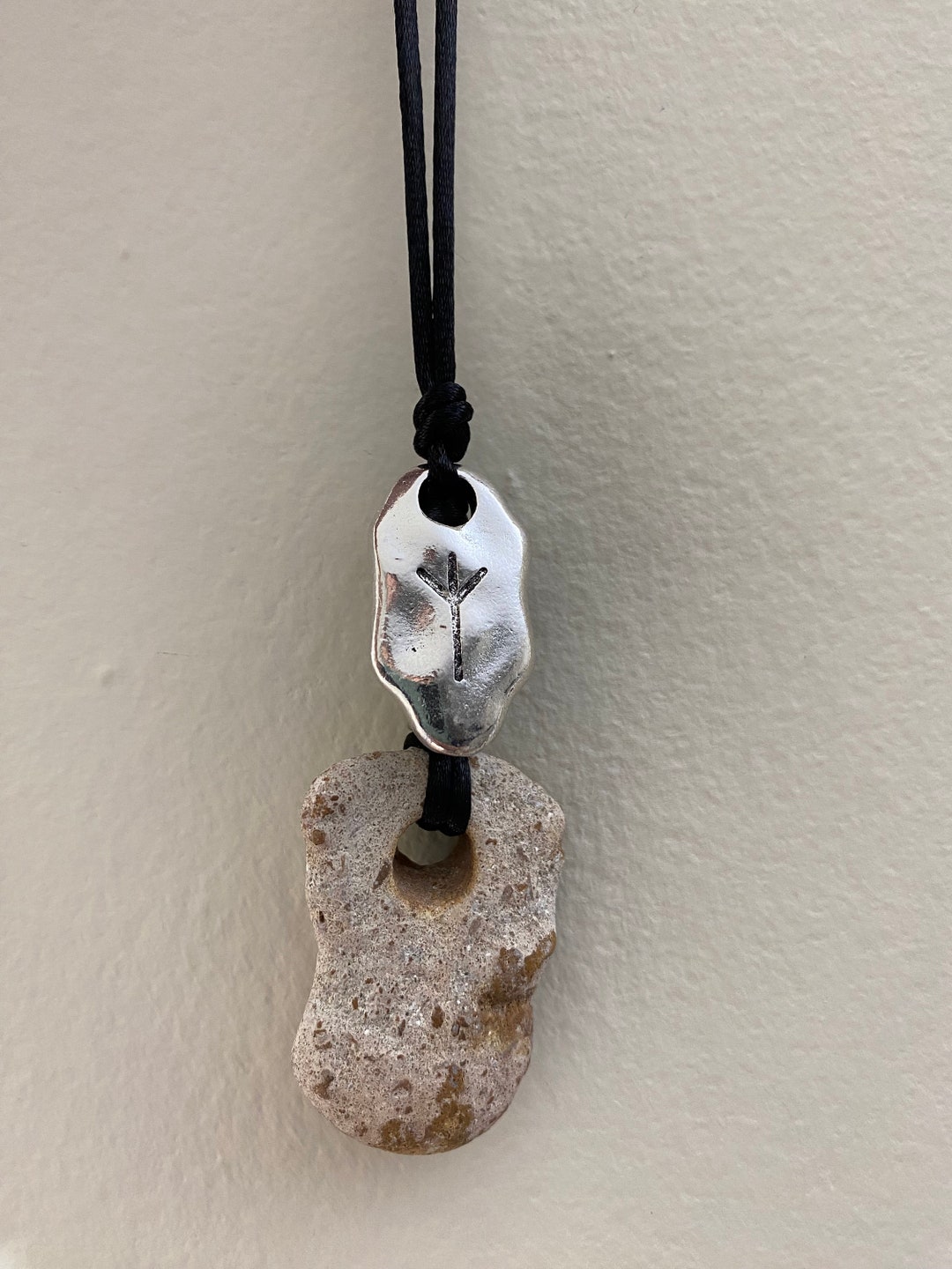 Algiz Rune Necklace, Hag Stone Necklace, Holey Stone Pendant, Odin ...