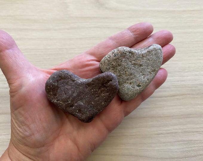TWO (2) Heart Stones, 5.5 Oz., Beach Stone Hearts, Heart Shaped Beach ...