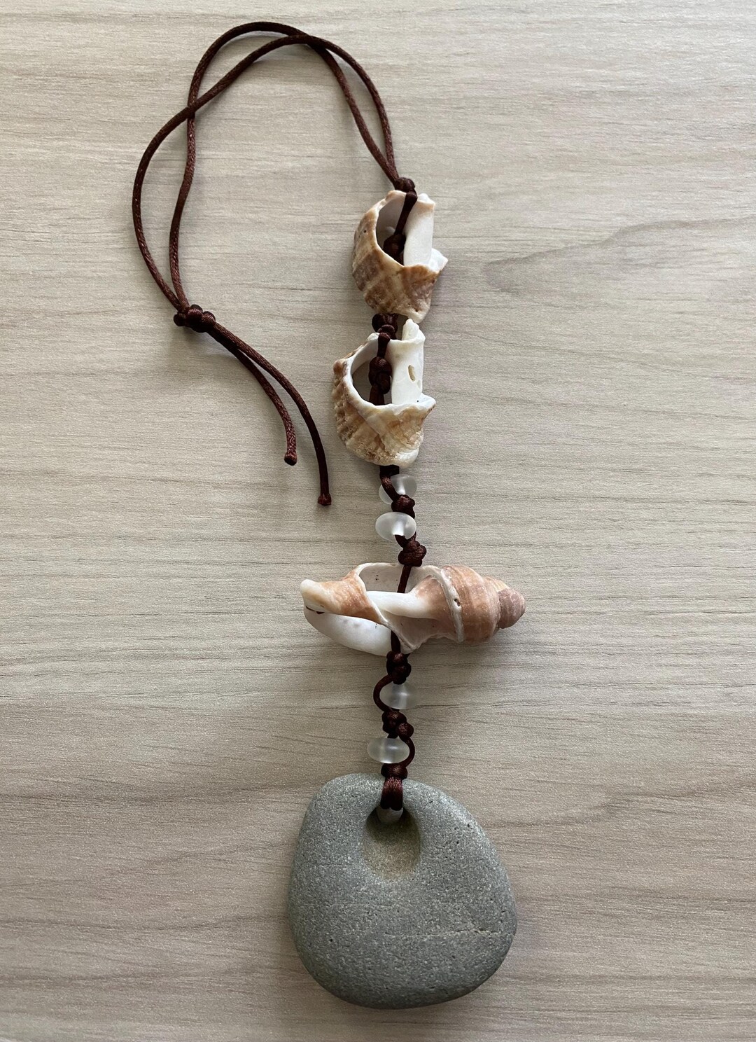 Hag Stone With Shells and Sea Glass/recycled Glass Wall Hanging, Holey ...