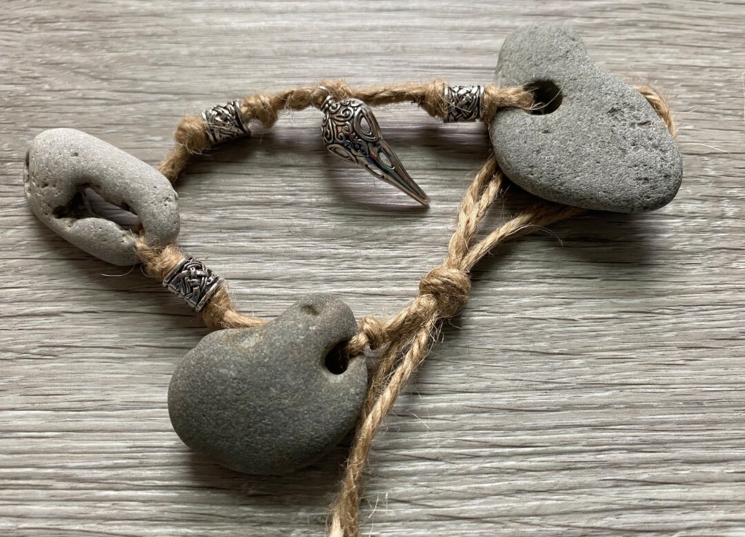 Raven Talisman, Protection Amulet, Hag Stone, Holey Stone, Raven Totem ...