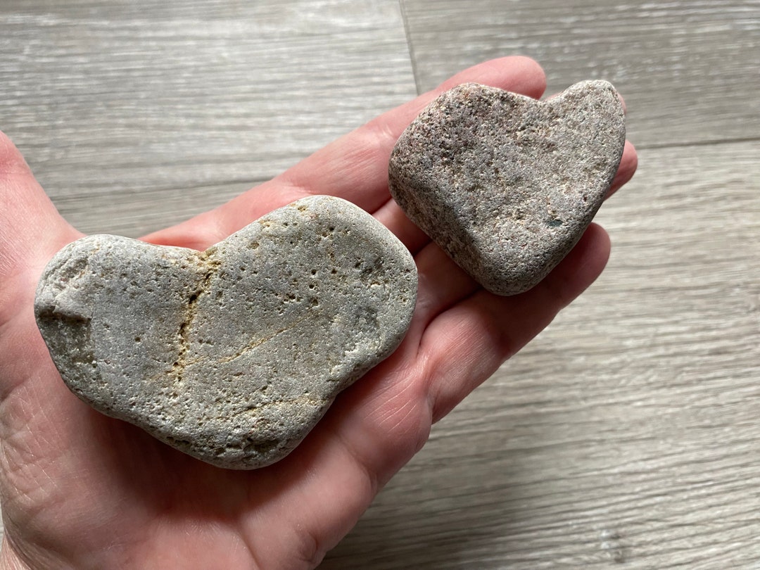 TWO 2 Heart Stones, 8.1 Oz., Beach Stone Hearts, Heart Shaped Beach ...