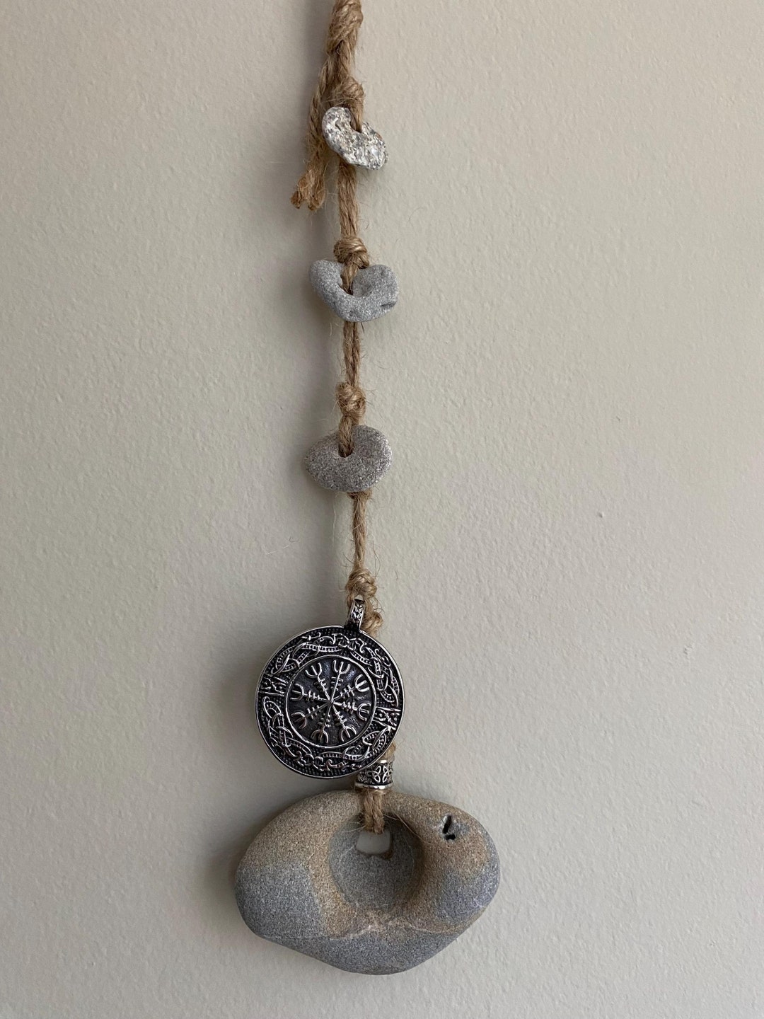 Vegvísir Sigil Hag Stone Wall Hanging, Viking Wall Decor, Protection ...