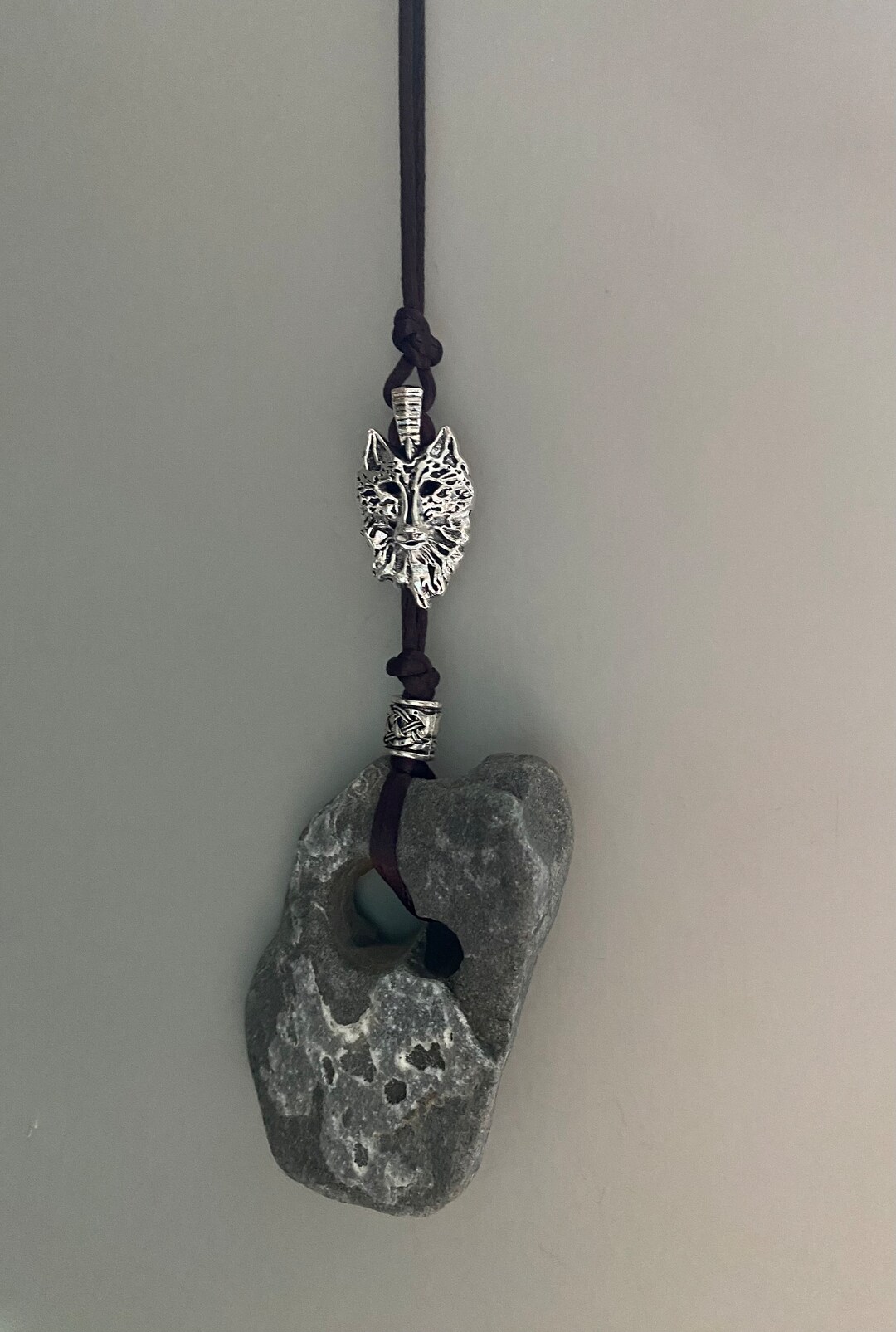 Wolf Hag Stone Wall Hanging, Holey Stone, Wolf Art, Viking Wall Hanging ...