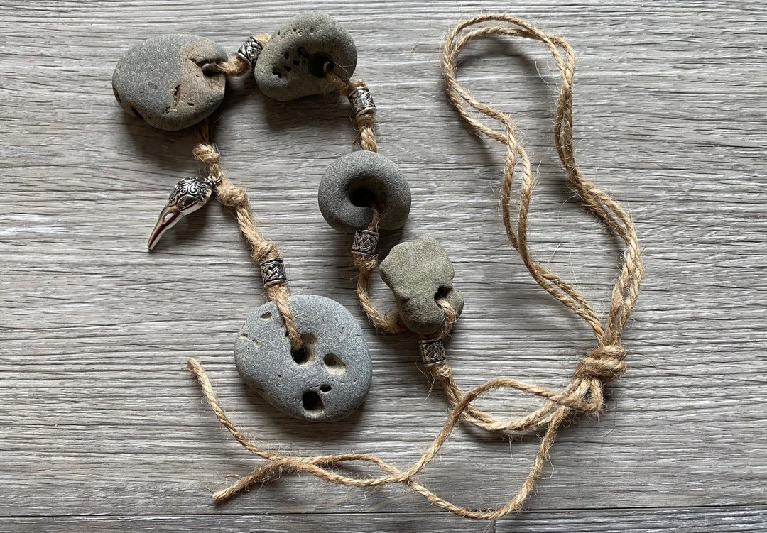 Raven Talisman, Protection Amulet, Hag Stone, Holey Stone, Raven Totem ...