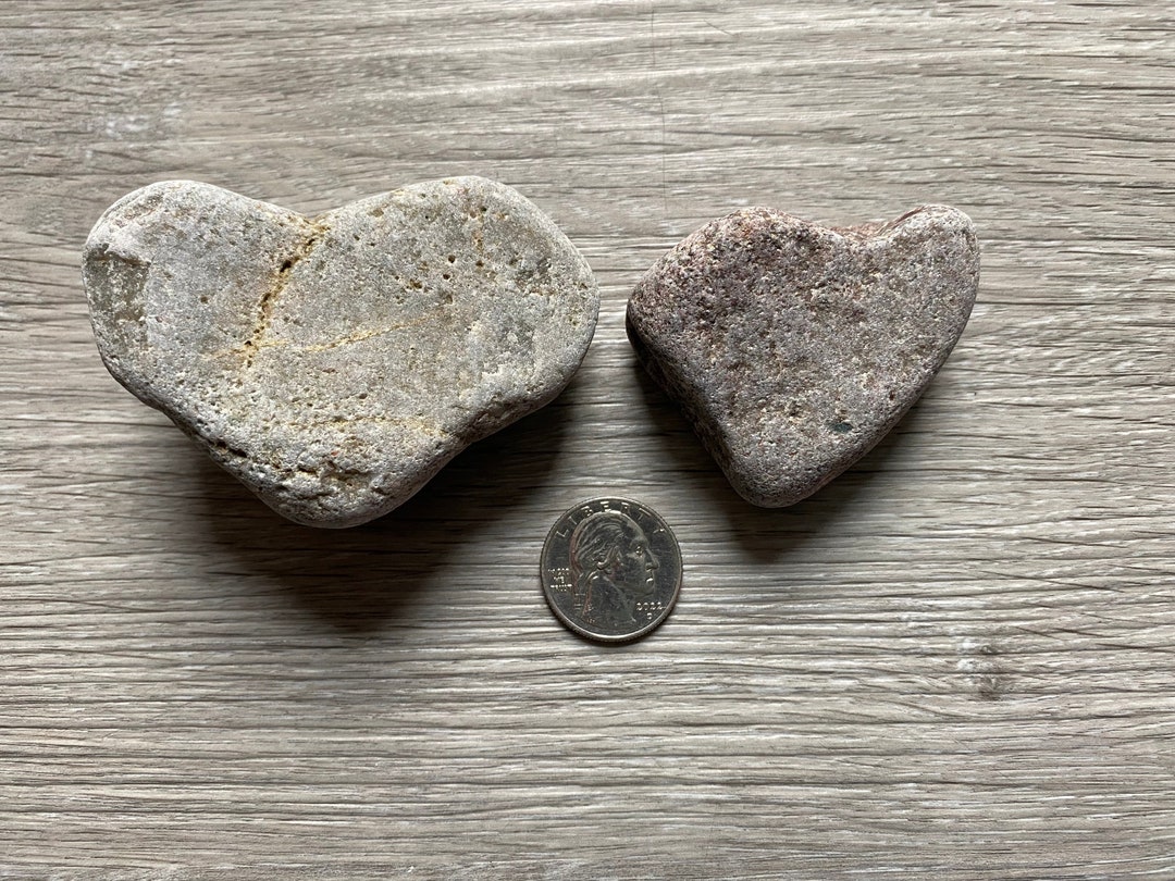 TWO 2 Heart Stones, 8.1 Oz., Beach Stone Hearts, Heart Shaped Beach ...