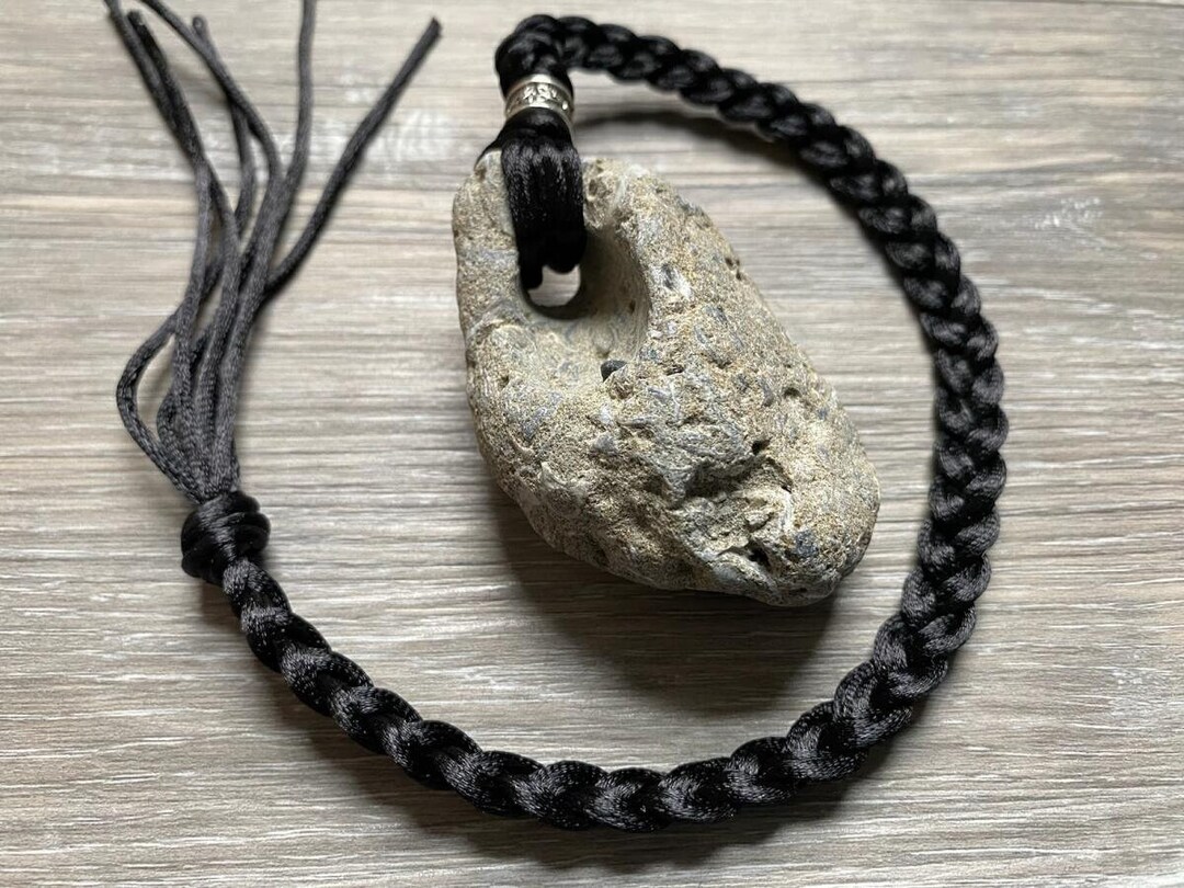 Odin Stone Amulet on Black Satin Rattail Cord With Celtic Knot Bead is ...