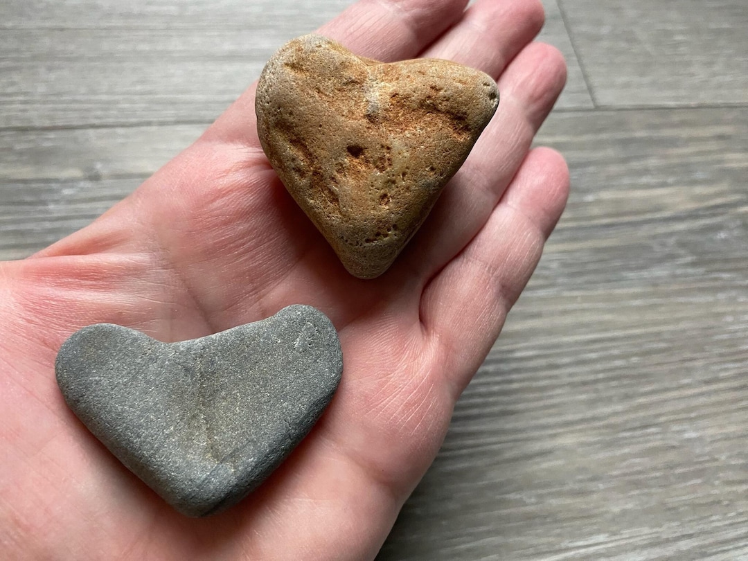 2 Heart Rocks, Beach Stone Hearts, Heart Shaped Beach Stones, Heart ...