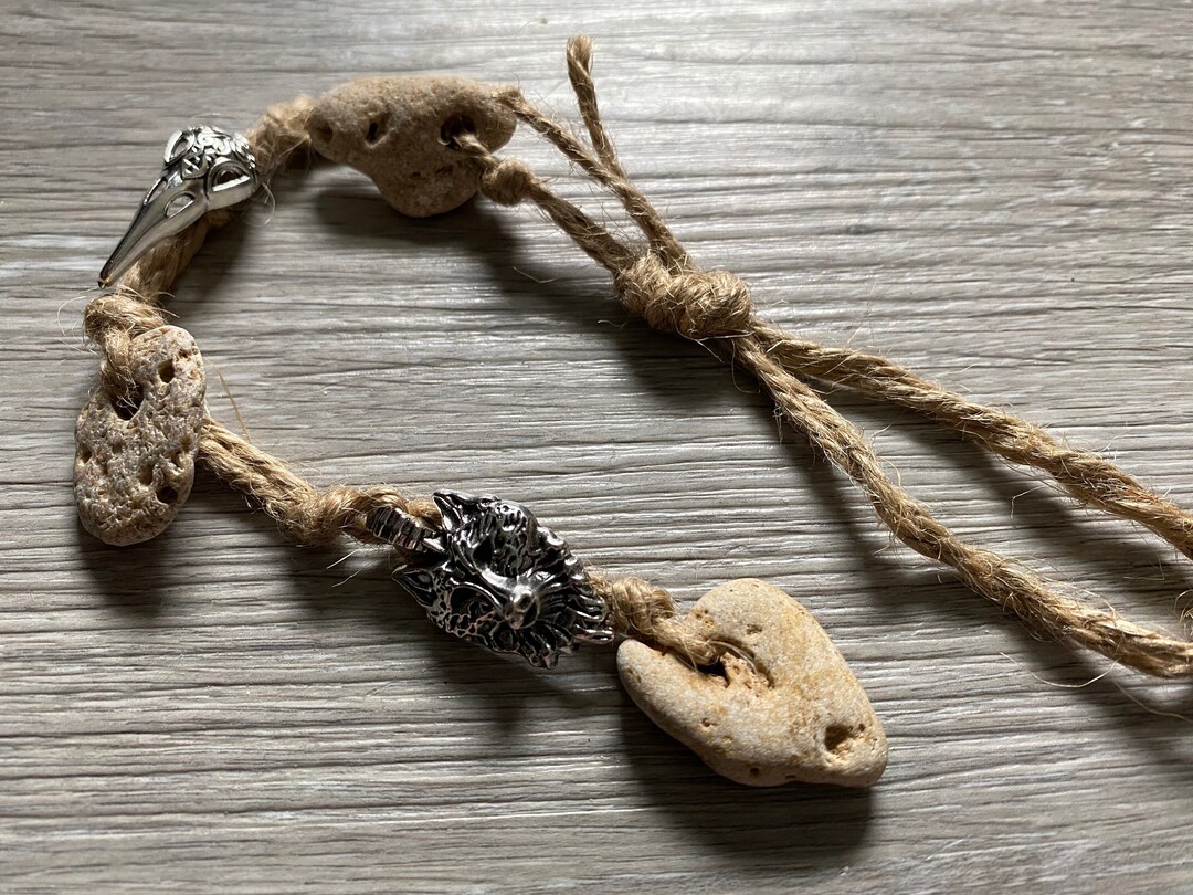Wolf and Raven Talisman, Protection Amulet, Hag Stone, Holey Stone ...