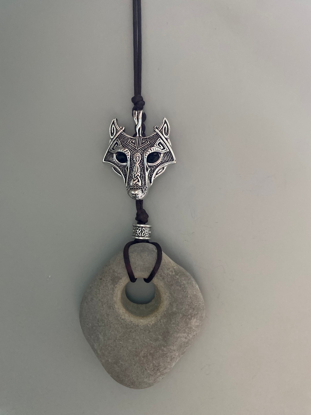 Wolf Hag Stone Wall Hanging, Holey Stone, Wolf Art, Viking Wall Hanging ...