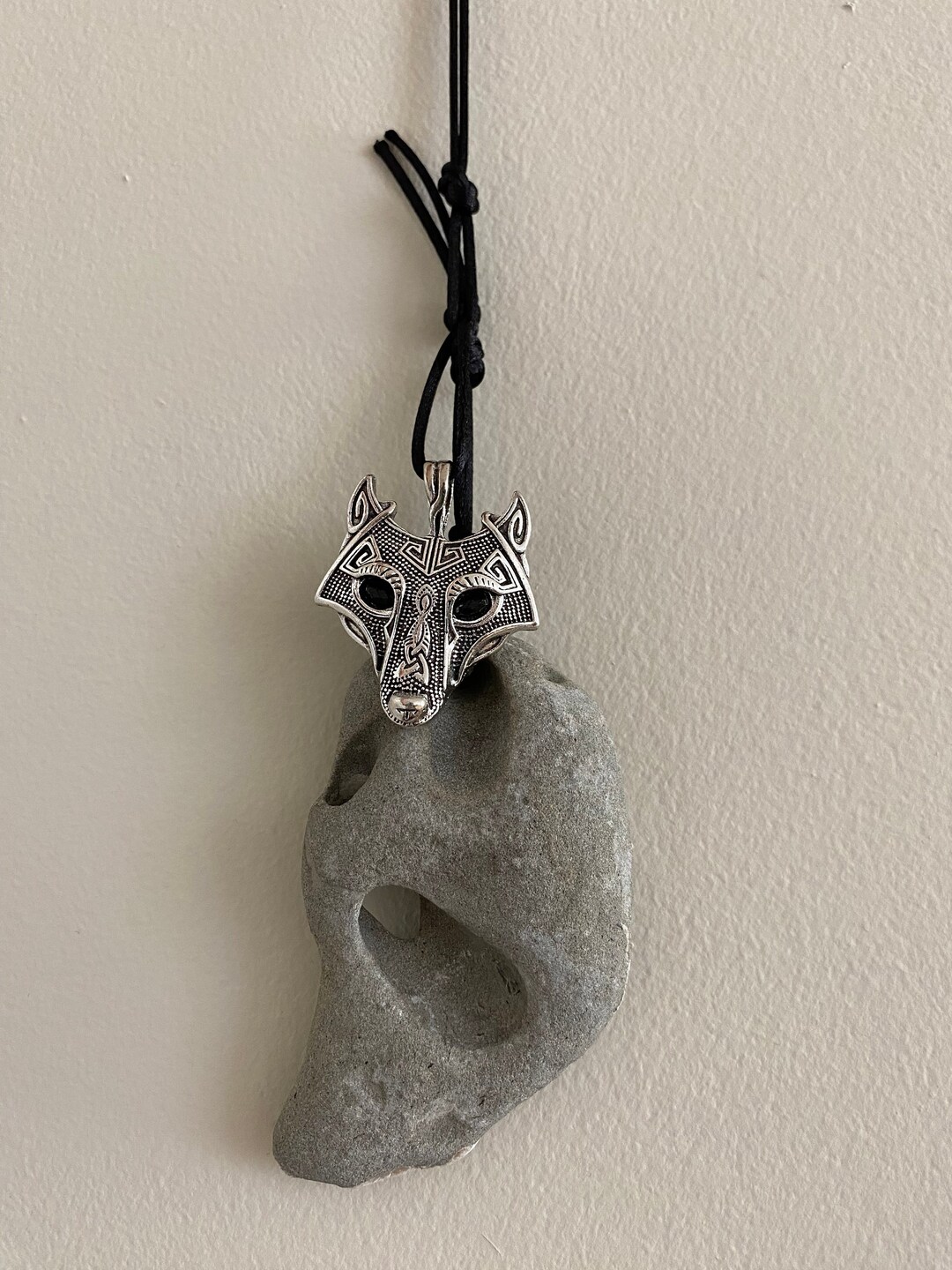 Wolf Wall Hanging, Wolf Totem, Wolf Art, Hag Stone, Viking Art, Holey ...