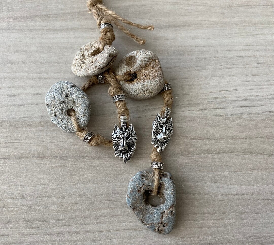 Wolf Talisman, Geri and Freki, Odin Stone, Protection Amulet, Hag Stone ...