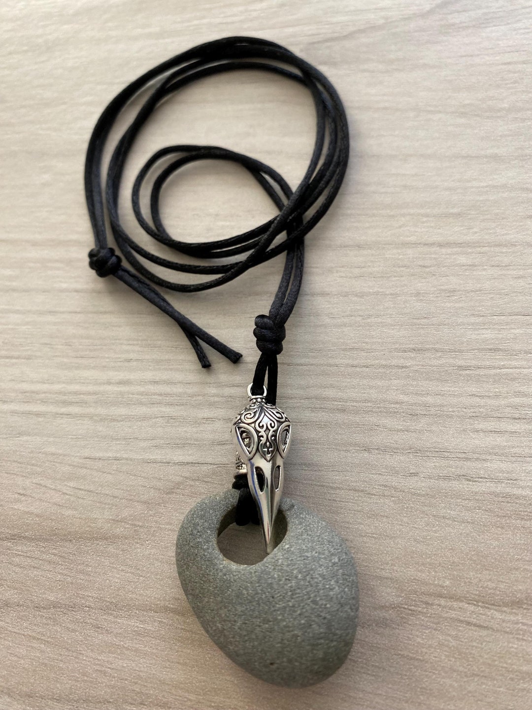 Raven Necklace, Hag Stone Necklace, Raven Jewelry, Odin Stone, Holey ...