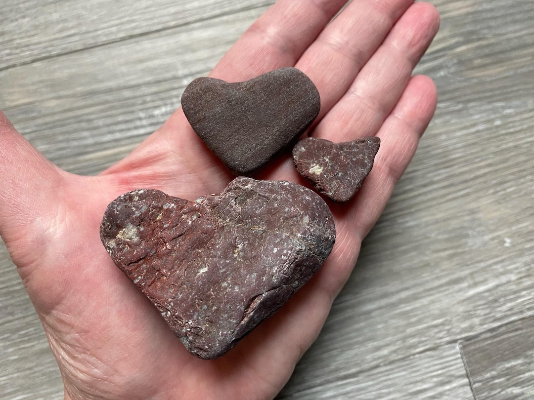 3 Red Heart Rocks, Beach Stone Hearts, Heart Shaped Beach Stones, Heart ...