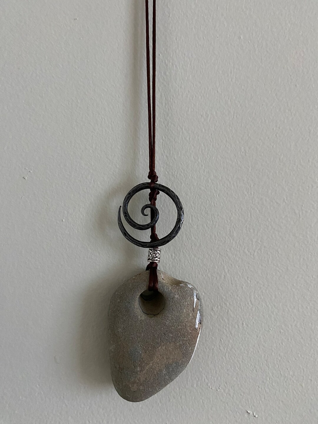 Spiral Wall Hanging, Hag Stone Wall Hanging, Fossil Holey Stone, Odin ...