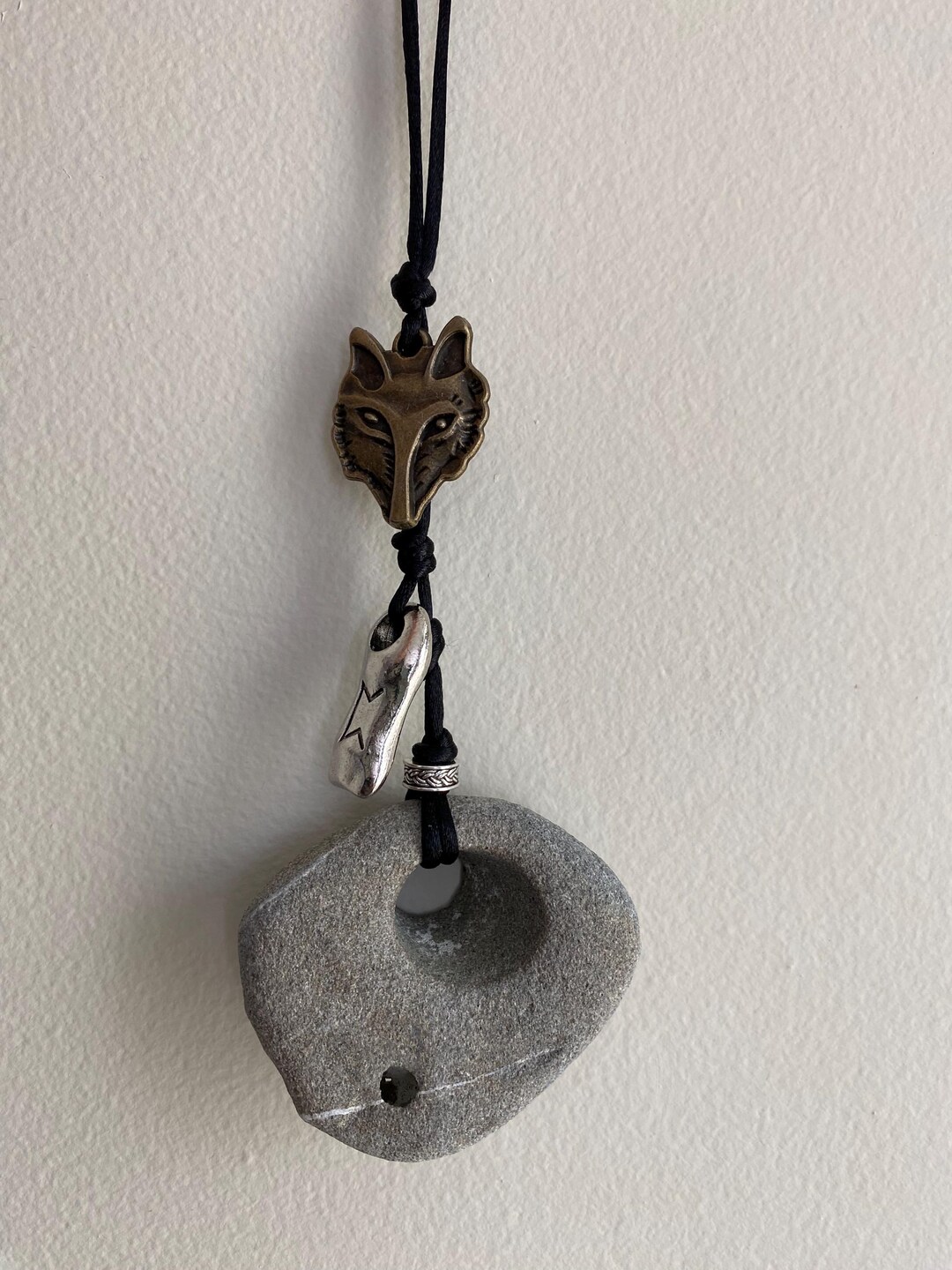 Fox Wall Hanging, Perthro Rune, Hag Stone Wall Hanging, Holey Stone ...