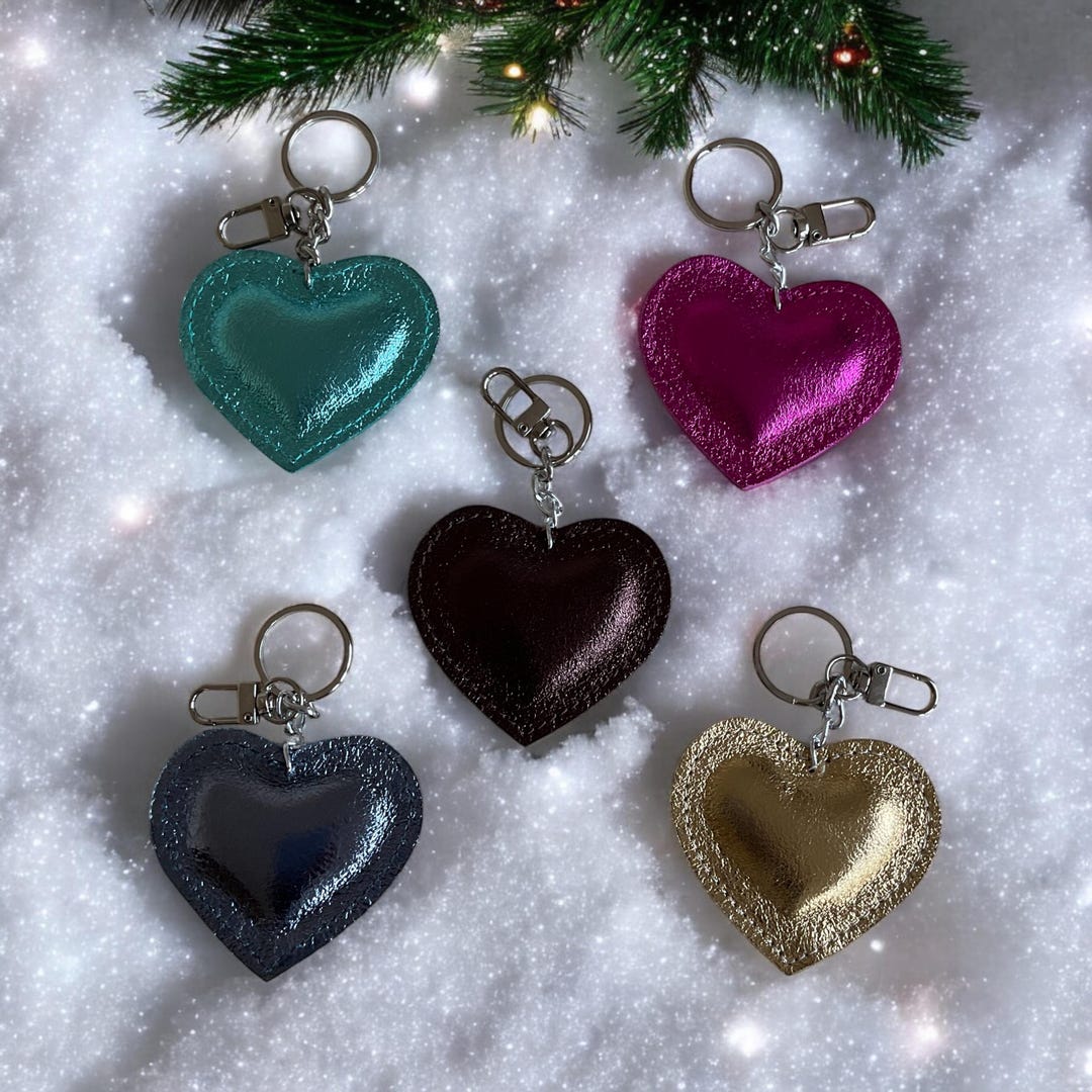 Leather Keychain, Glitter Leather in Heart Shape, Leather Bag Charm ...