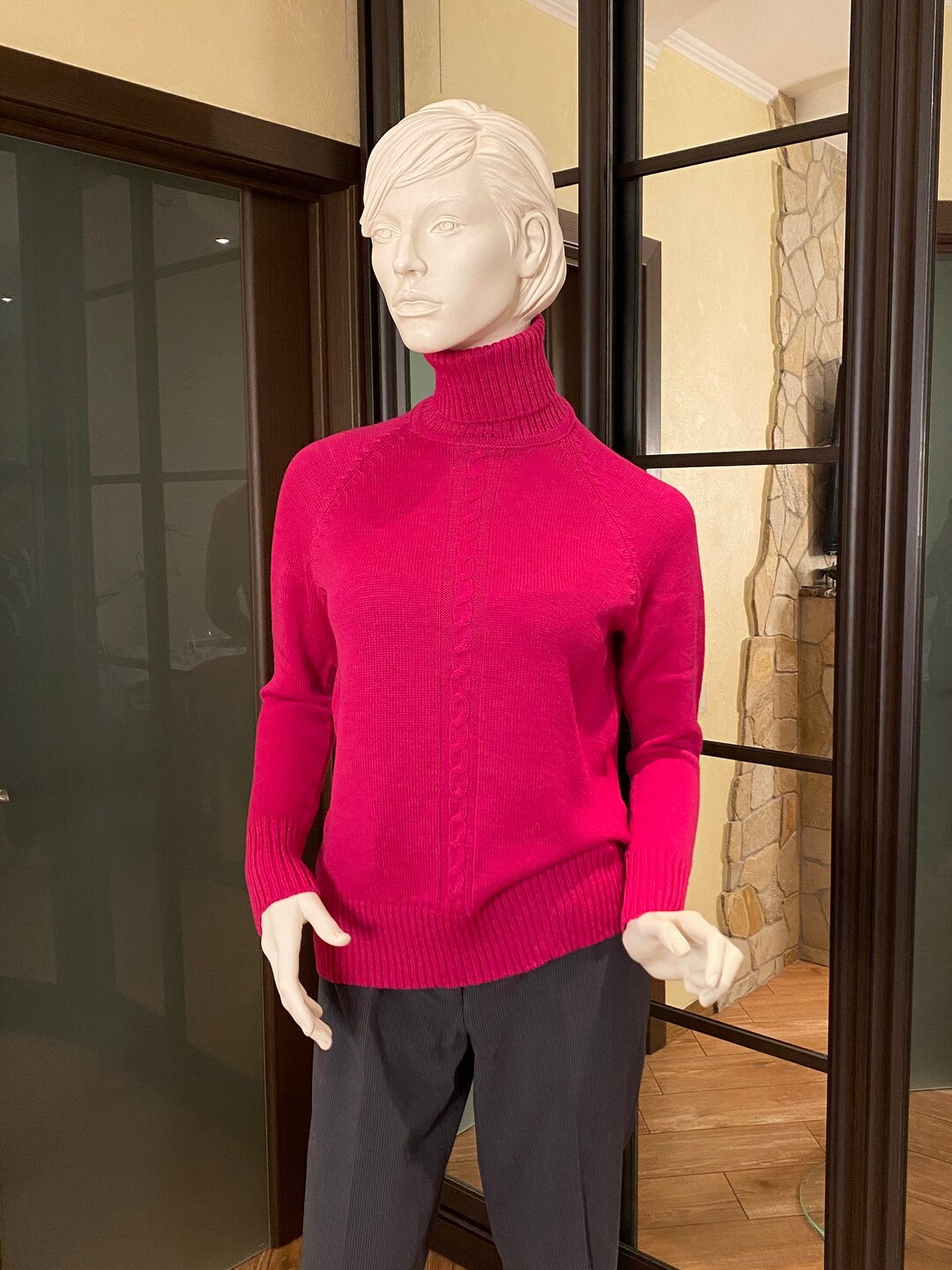 Fuchsia Sweater, Women Wool Sweater, Pink Knitted Women Sweater ...