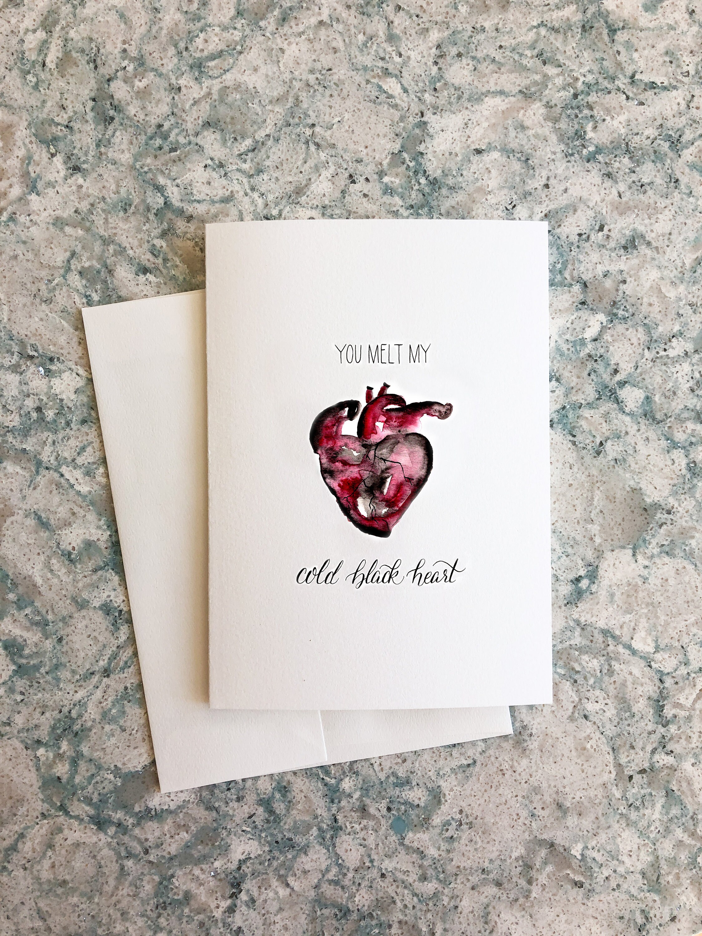 Cold Black Heart Valentine's Day Card, Watercolor Greeting Card, Happy ...