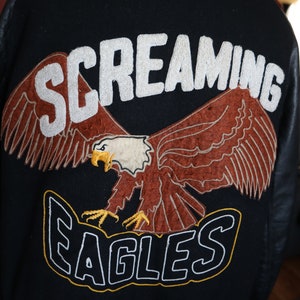 Vintage Varsity Jacket, Screaming Eagles on Back. Material Leather/felt ...