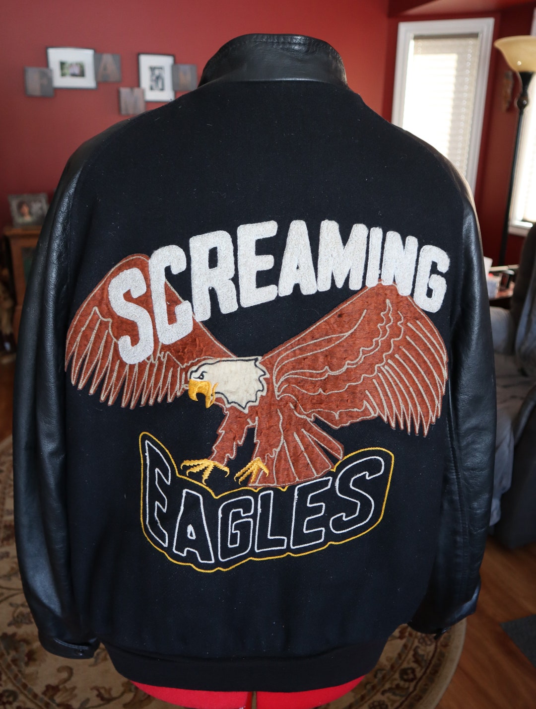 Vintage Varsity Jacket, Screaming Eagles on Back. Material Leather/felt ...