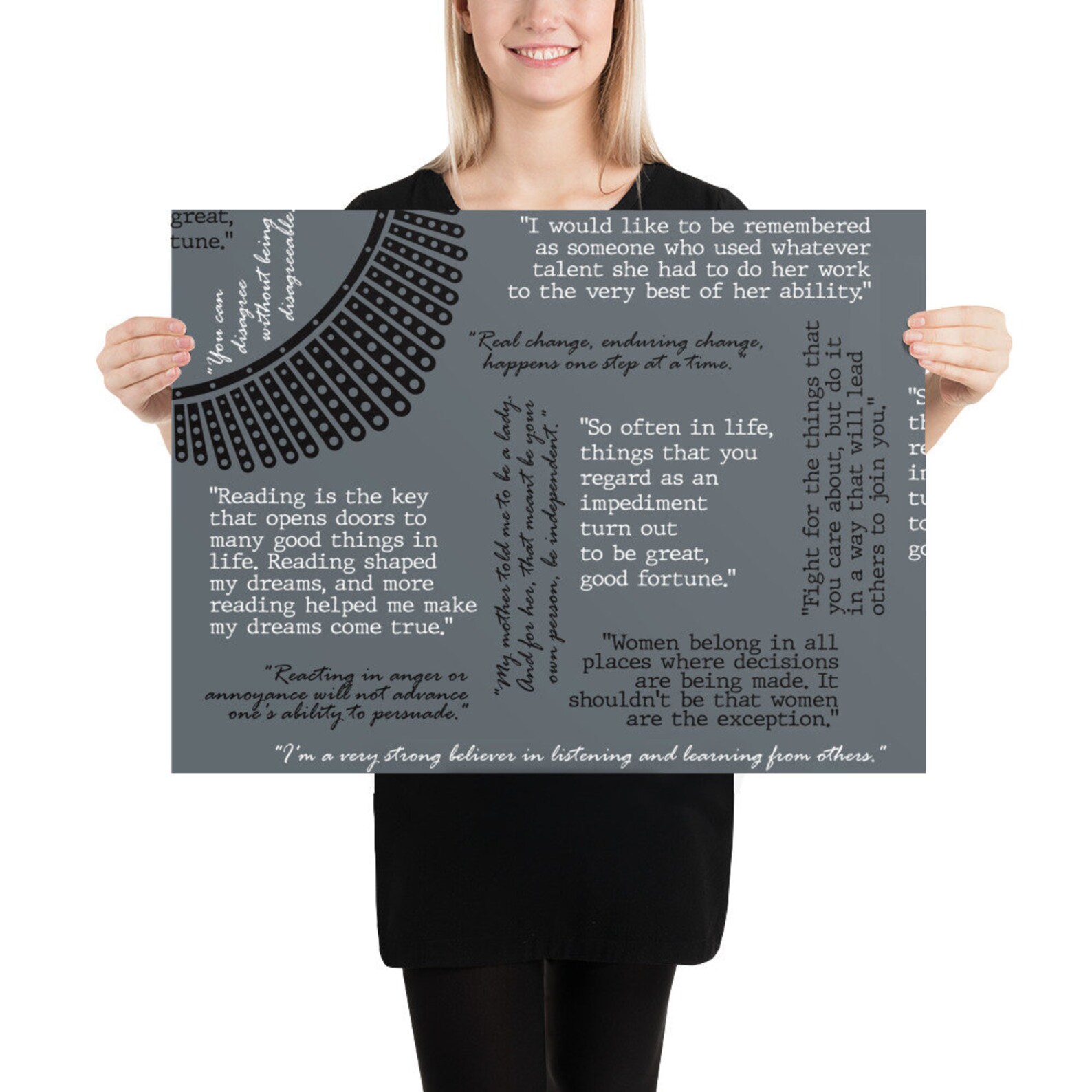 RBG - Ruth Bader Ginsburg Quotes With Dissent Collar - Poster Print - Etsy