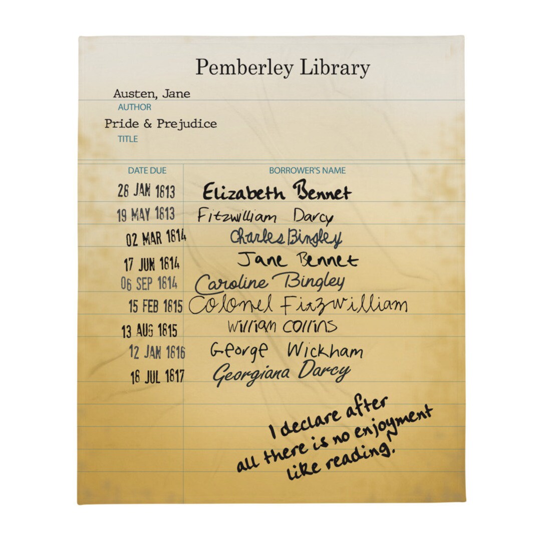 Pemberley Library Card - Pride and Prejudice - Throw Blanket - Etsy