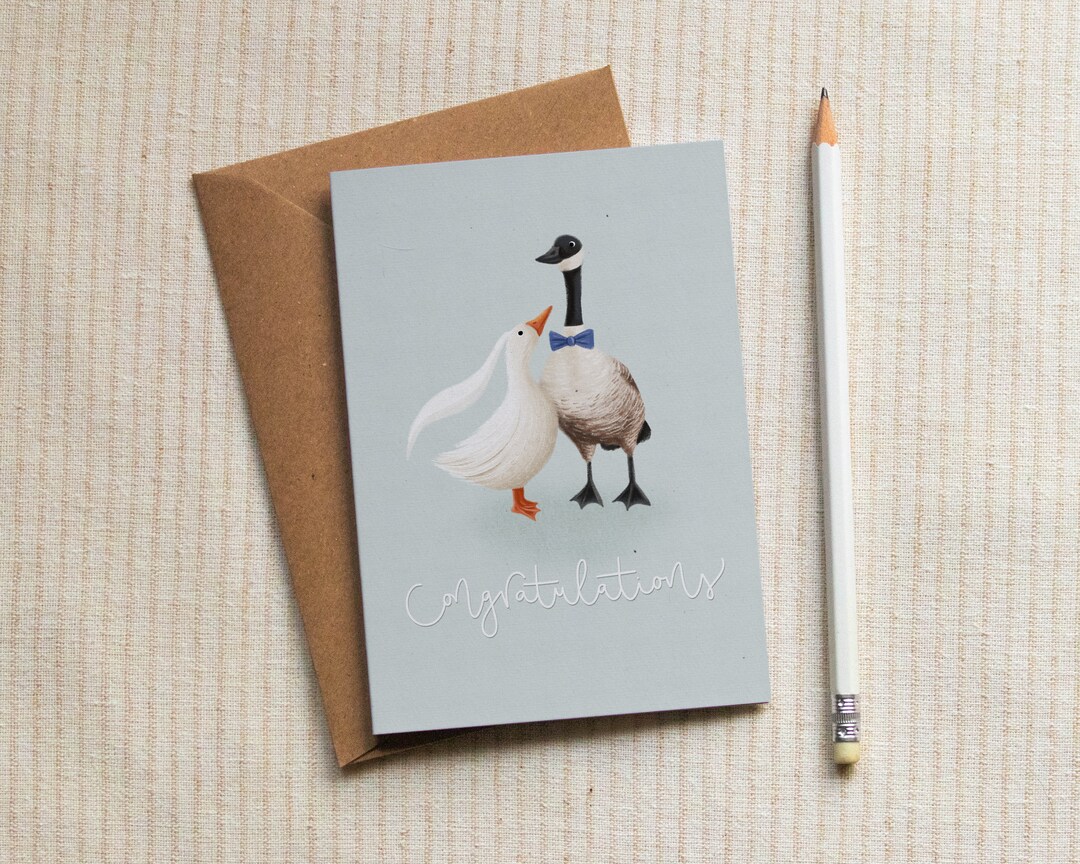 Hand Drawn A6 Goose Congratulations Wedding Card Newly Weds Married ...